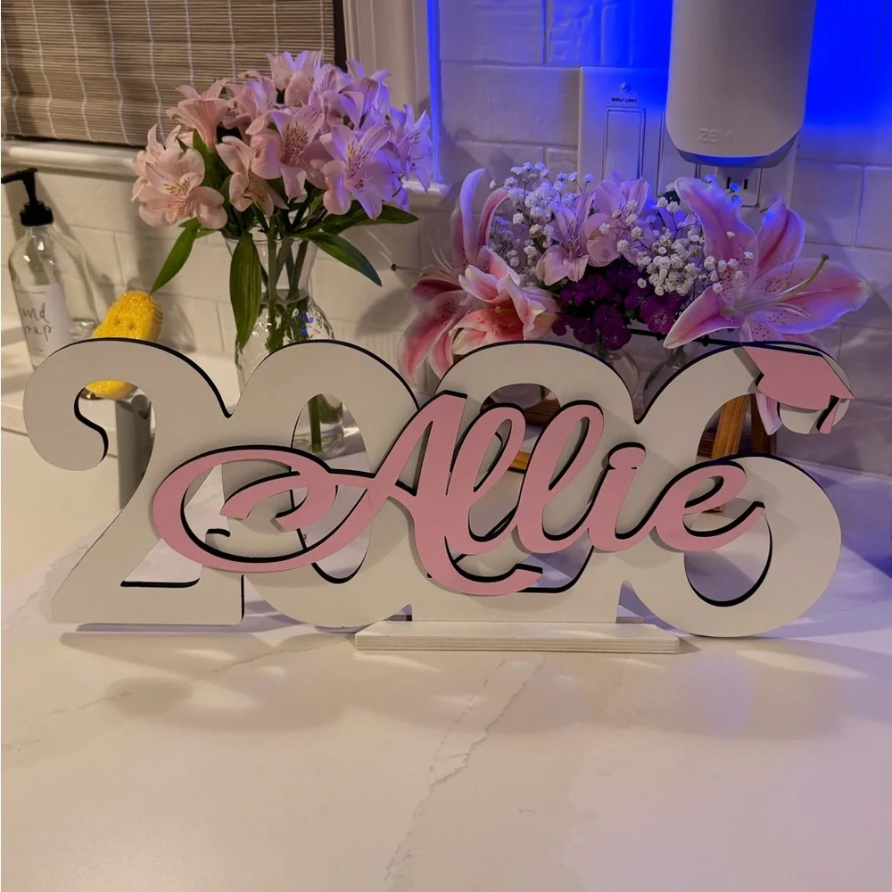 Party Supplies | 4 Custom 226 Name Sign Allie Pink White Graduation ...